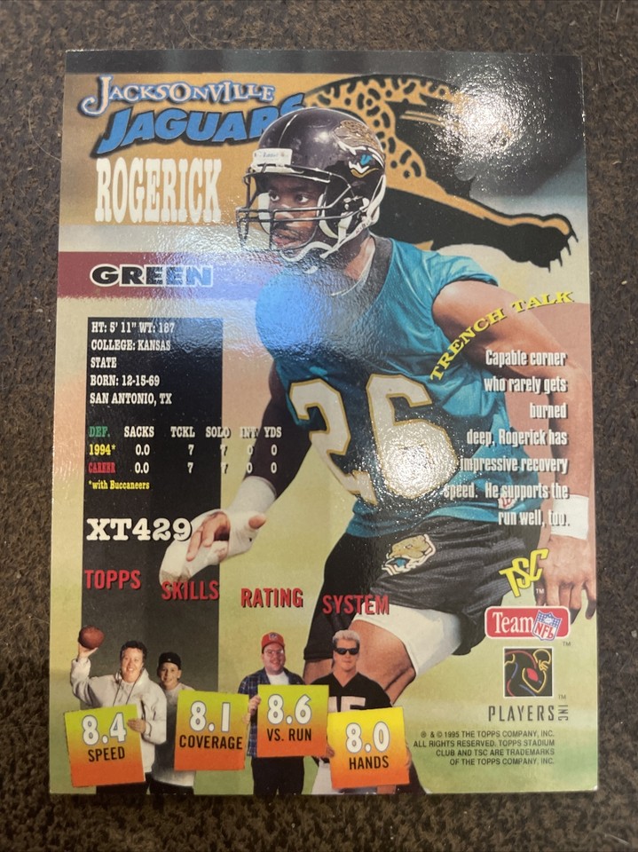 1995 Topps Stadium Club Rogerick Green Jaguars Inaugural Season #XT429 ...