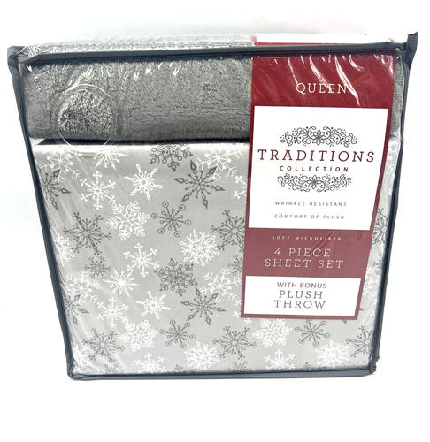 TRADITIONS COLLECTIONS 4-PIECE SHEET SET WITH PLUSH THROW QUEEN ...