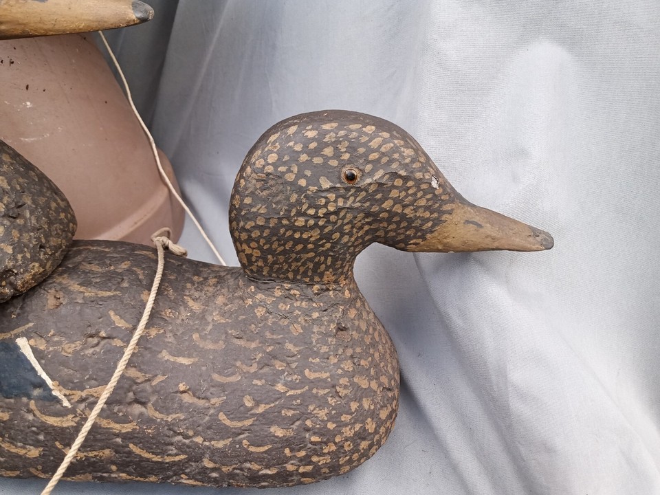 Antique Rig 11 Cork Wood Duck Decoys Decoy w Crate George Klebber St ...