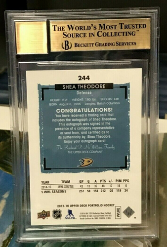 SHEA THEODORE RC AUTO BGS 9.5 10 ROOKIE #244 UD PORTFOLIO 2015 VEGAS ...