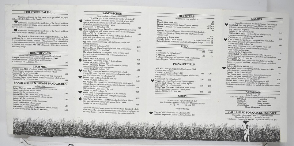 1990s The Mill bakery Brewery Eatery Restaurant Menu Gainesville Baton ...