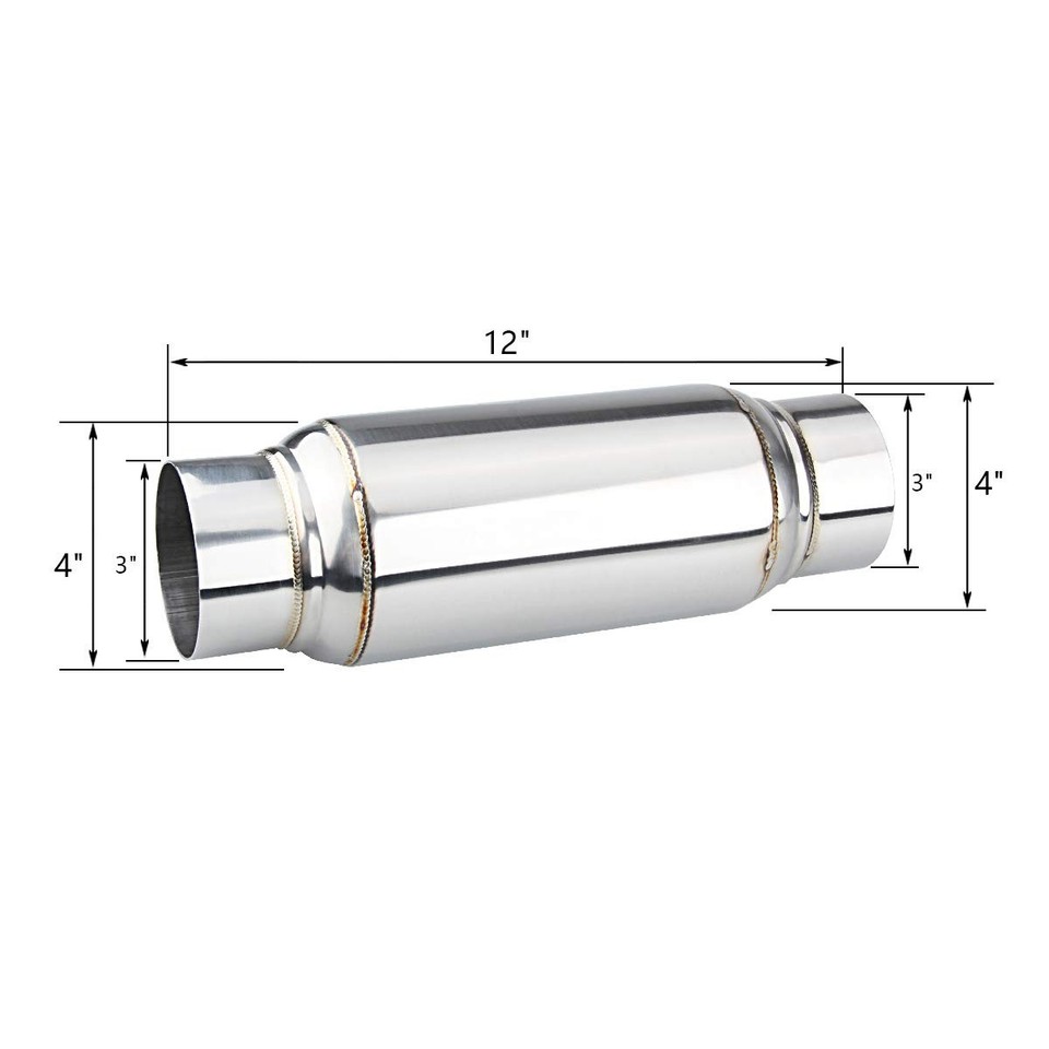 3" Inlet Universal Resonator Muffler 3" Outlet 12" Length Stainless ...