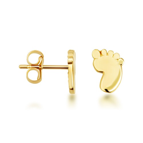 Solid Yellow Gold Baby Foot Print Stud Earrings | eBay