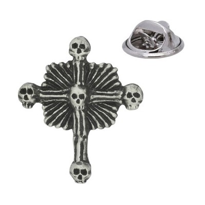 English Handmade Pewter Skull and Bones Cross Lapel Pin Badge 20 x 24 ...