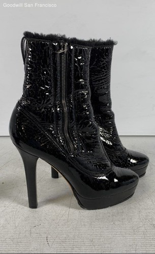 Jimmy Choo Italy Black Leather Stiletto Heel Mid-Calf Womens Booties ...