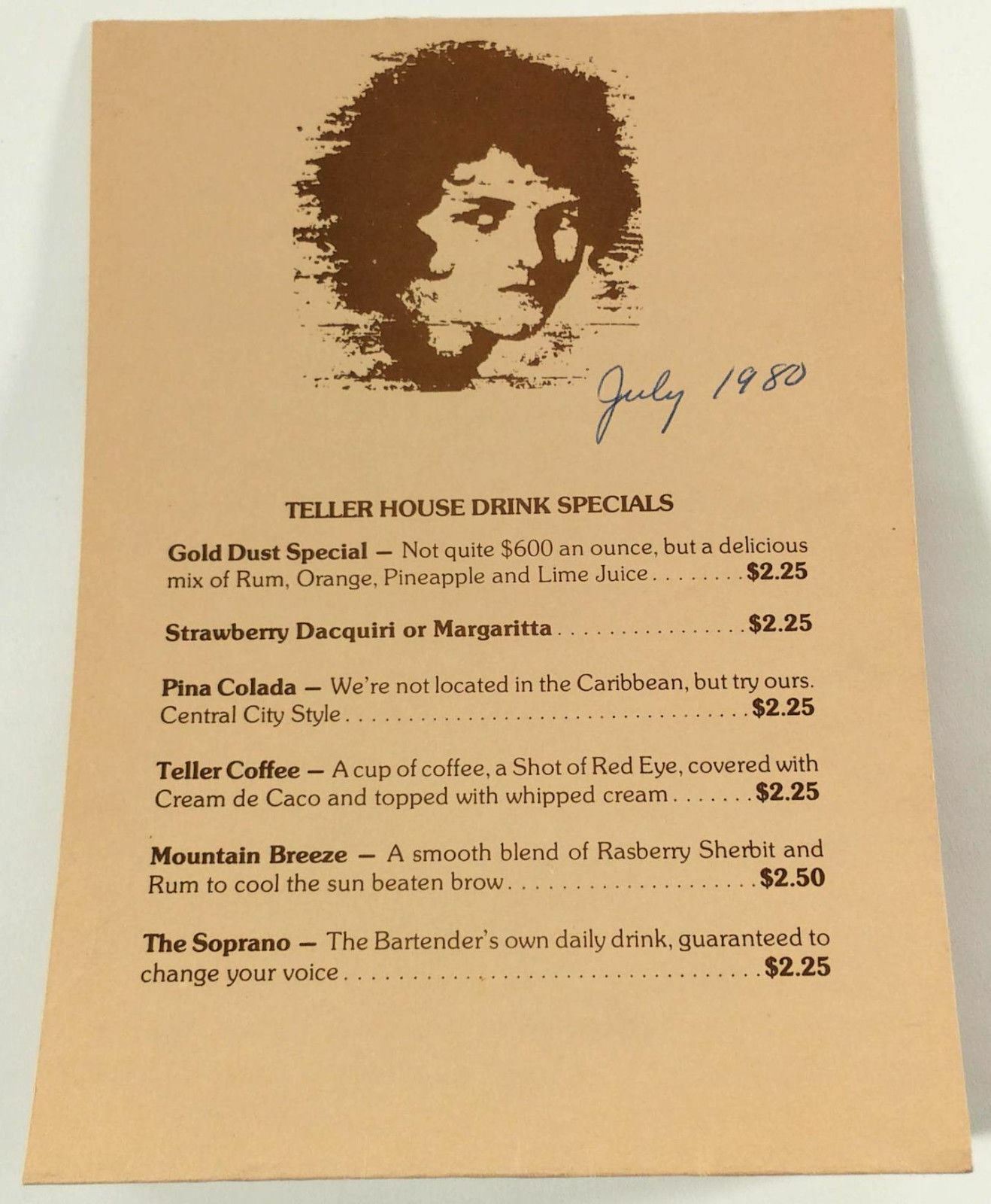 1980 Vintage Dinner Menu Lot TELLER HOUSE RESTAURANT Central City CO ...