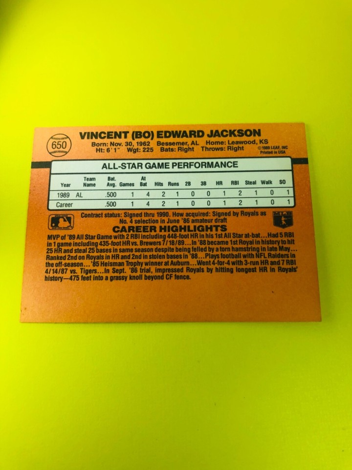 L@@K 1990 Donruss Bo Jackson All * DOUBLE ERROR CARD No TM & No Dot INC ...