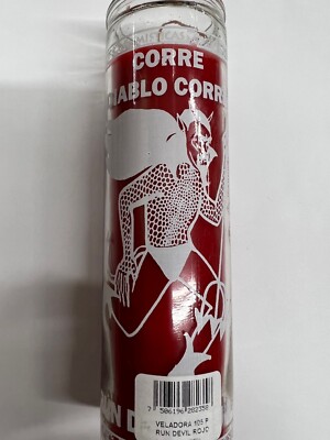 RUN DEVIL RUN UNSCENTED RED PILLAR CANDLE IN GLASS (CORRE DIABLO CORRE ...