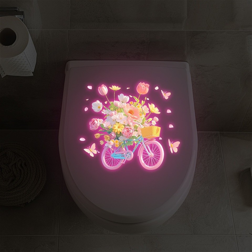 Glow-in-Dark Floral Bike Wall Sticker PVC for Bathroom Living Room Use ...