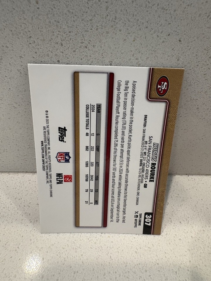 Topps Chrome 2025 Kurtis Rourke #307 San Francisco 49ers Rookie ...