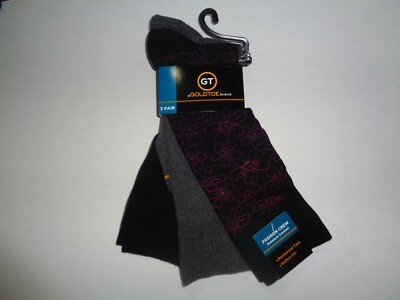 GT By Gold Toe Men's 3 Pack Black Purple Gray Fashion Crew Dress Socks ...