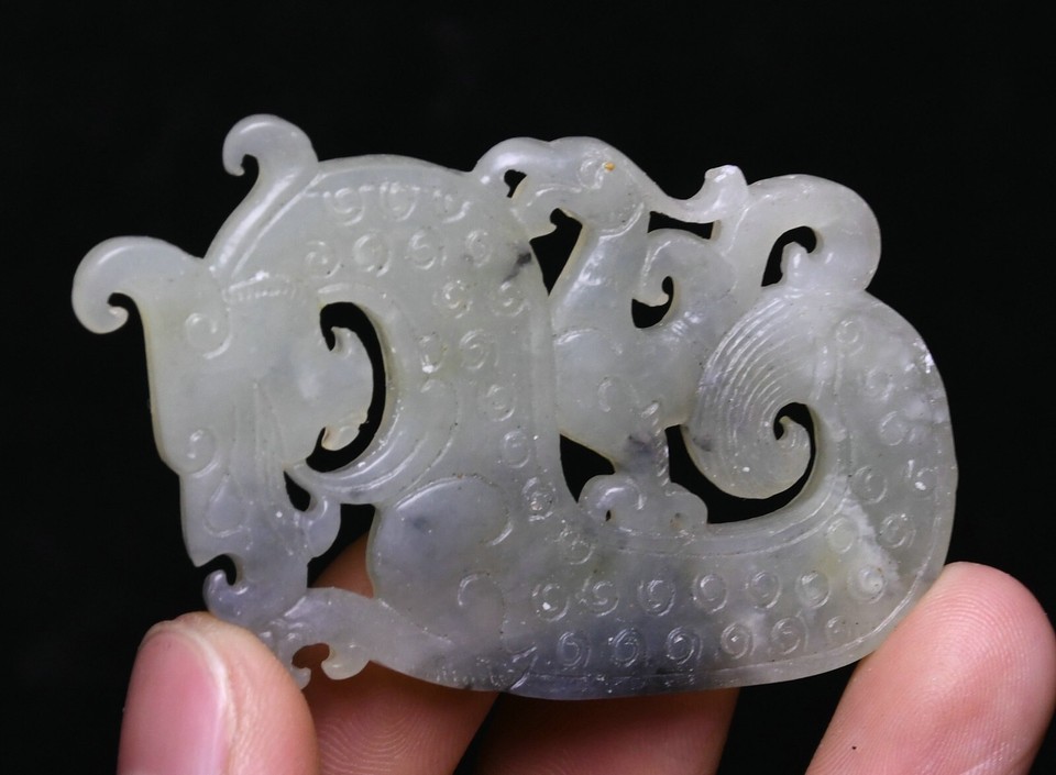6CM Old Dynasty Jade Dragon Loong Beast Phoenix Bird Yubi Yu Bi Amulet ...