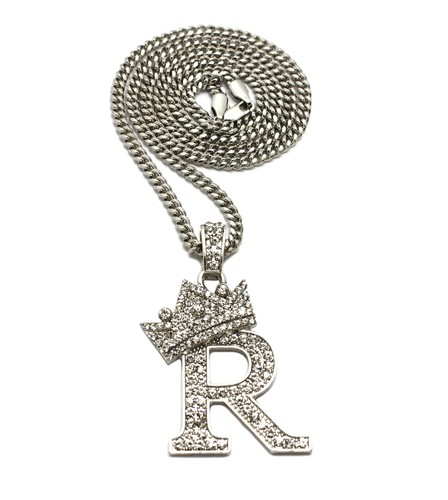 NEW LETTER "R" CROWN MICRO PENDANT 24" VARIOUS CHAIN FASHION NECKLACE ...