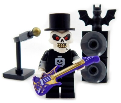 NEW LEGO DEATH METAL ROCKER MINIFIG LOT halloween skeleton guitar ...
