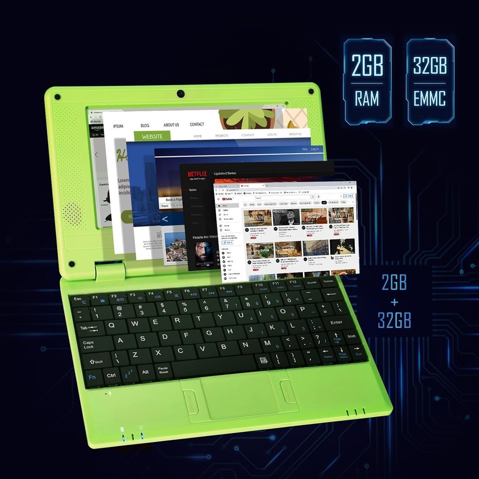 7'' Mini Laptop Computer Quad Core Android 12 2GB RAM 32GB ROM Netbook ...