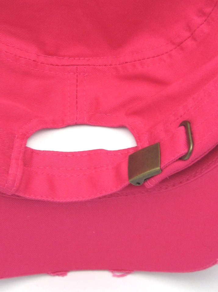 Womens Pink Military Cadet Cap Hat Rhinestone Baseball Stars Distressed ...