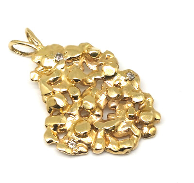 CUSTOM Solid Real 14K Yellow Gold Genuine Nat Diamond NUGGET BIG Charm ...