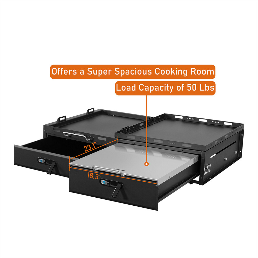 Cargo Drawer w/ Shelf & Fridge Slide Mount for 2015-2025 Jeep Wrangler ...