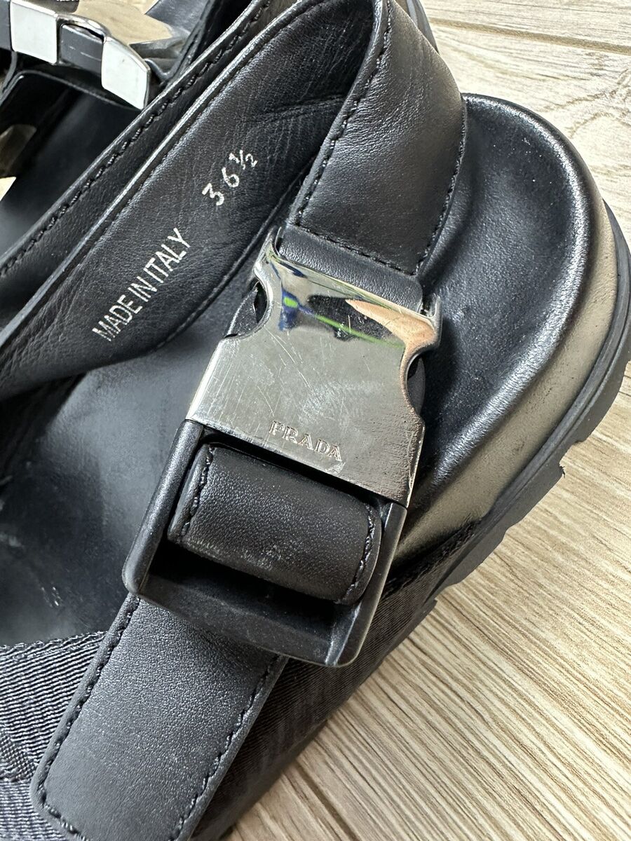 Prada Logo Strap Crisscross Sandals Black Leather 36.5 Extra Prada Logo Strap Crisscross Sandals Black Leather 36.5 Extra