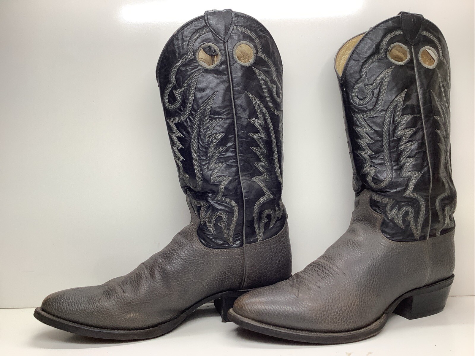 MENS JUSTIN BUCKAROO COWBOY GRAY BULLHIDE BOOTS SIZE 9.5 D | eBay