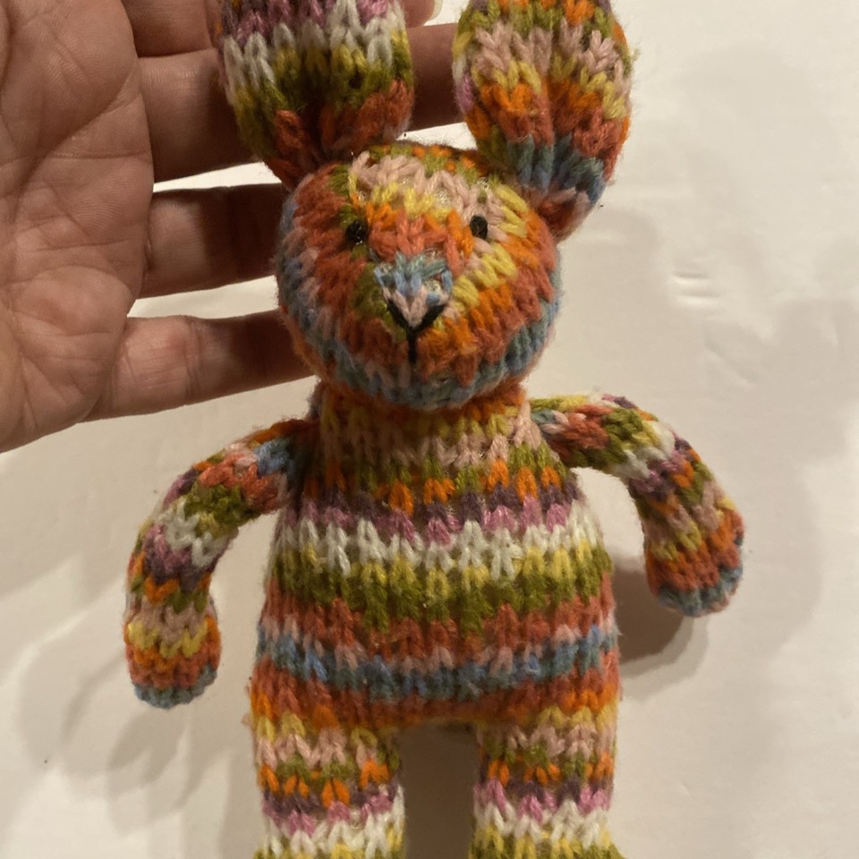 Jellycat JJ Bunny, Multicolour Rainbow Striped Knit Rabbit Rare Vintage ...