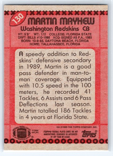 1990 Topps #130 Martin Mayhew | eBay