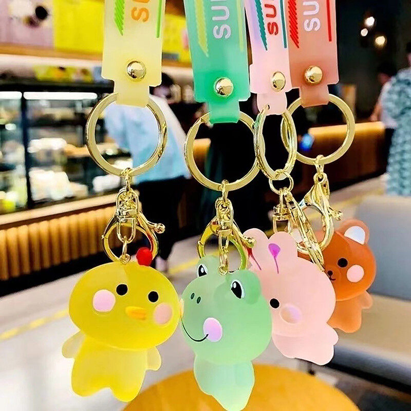 Cartoon Series Crystal Animal Key Chain Chick Bear Rabbit Frog Silicone ...
