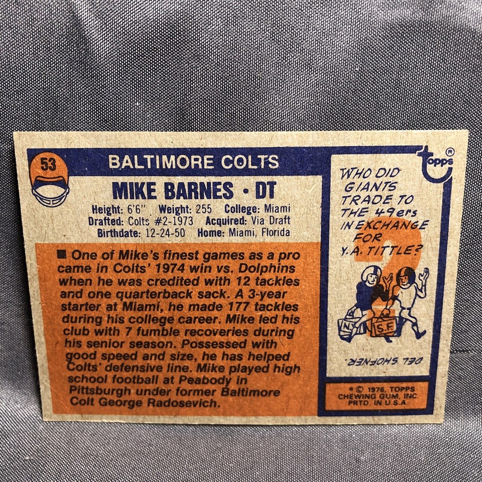 1976 Topps Mike Barnes # 53 Baltimore Colts Football Card NFL | eBay