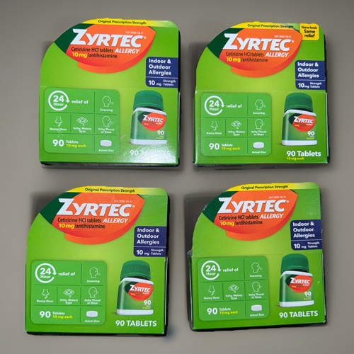 Lot Of (4)~Zyrtec Cetirizine HCI Allergy Relief 10 mg (90 Tablets) Exp ...