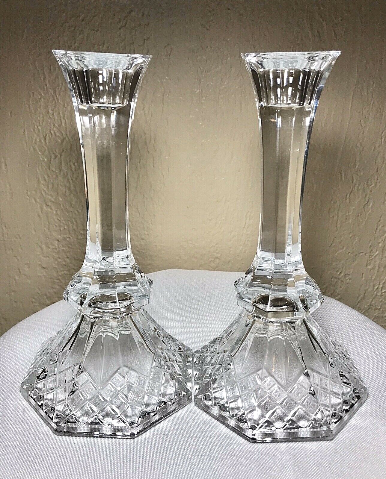 2 Vintage Lead Crystal Basket Weave Diamond Cut Candle Stick ...