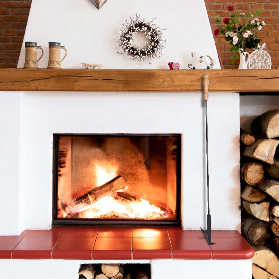 Long Fire Pit Poker Stick Fireplace Heavy Duty Steel Wood Stove ...