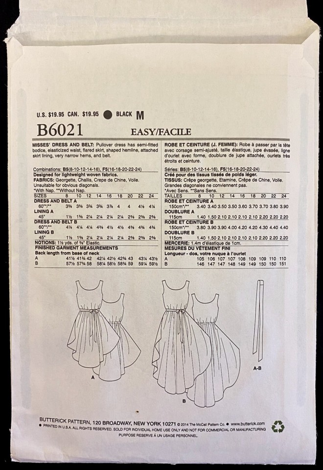 UC Easy Sz 8-16 Shaped Hem Dress Belt Ivy+Blu Butterick 6021 Pattern ...