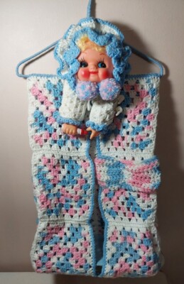 Vintage Crochet Unisex Hanging Diaper Stacker White/Blue/Pink 18x12x7 ...