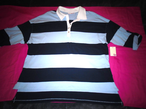 NEW Women s Size XXL SO Brand Shirt Navy & Blue Stripes w/ Collar Retro ...