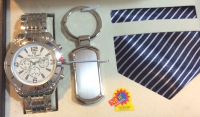 Mark Naimer Men's Watch Set Stainless Steel Silver Linked Band Key ...