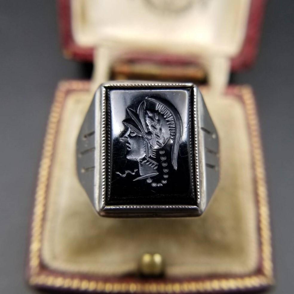 Ostby Barton Roman Knight Onyx Vintage Signet Ring 925 Ostby Barton Roman Knight Onyx Vintage Signet Ring 925