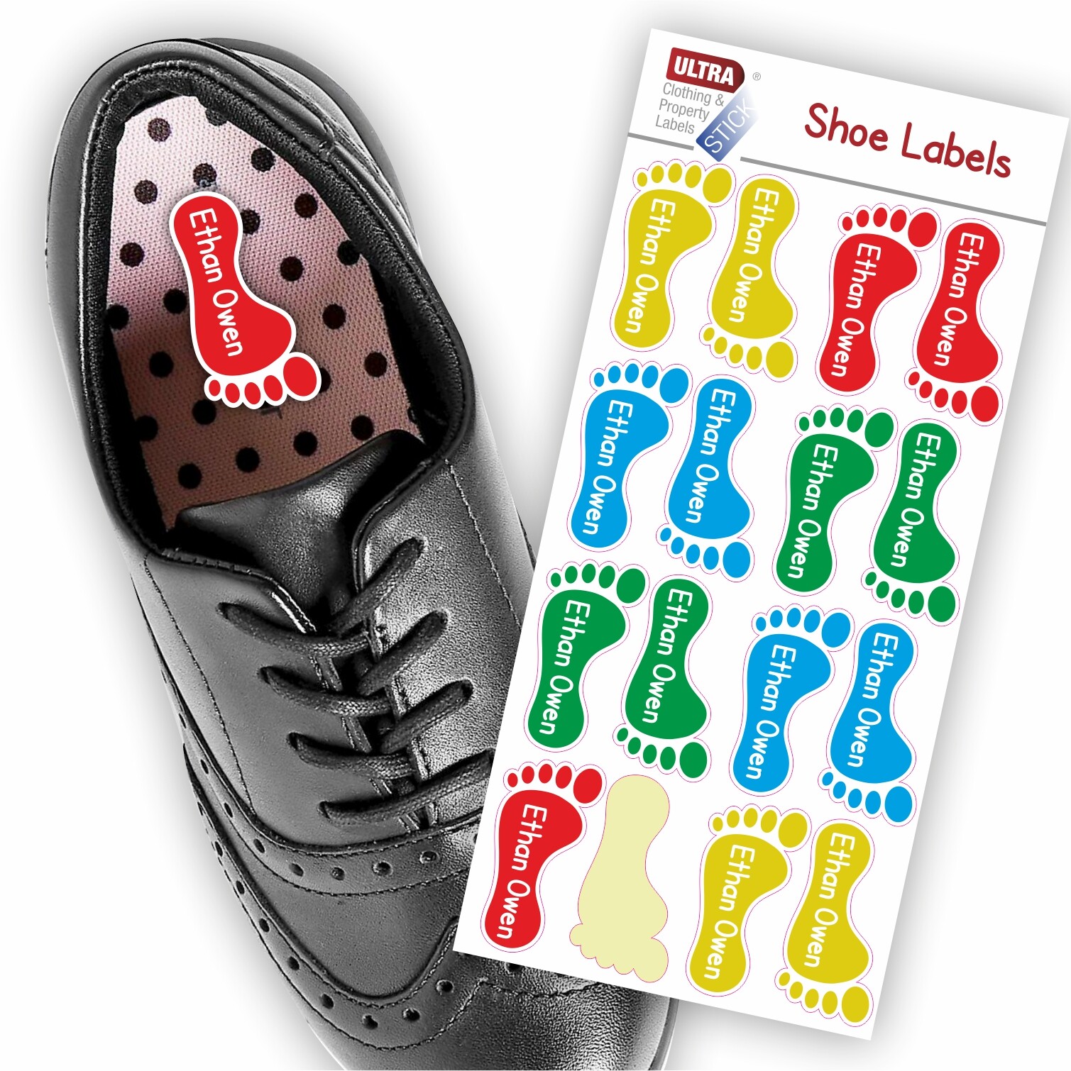 UltraStick Shoe Nametapes/Tag Waterproof Stickers personalised Foot ...