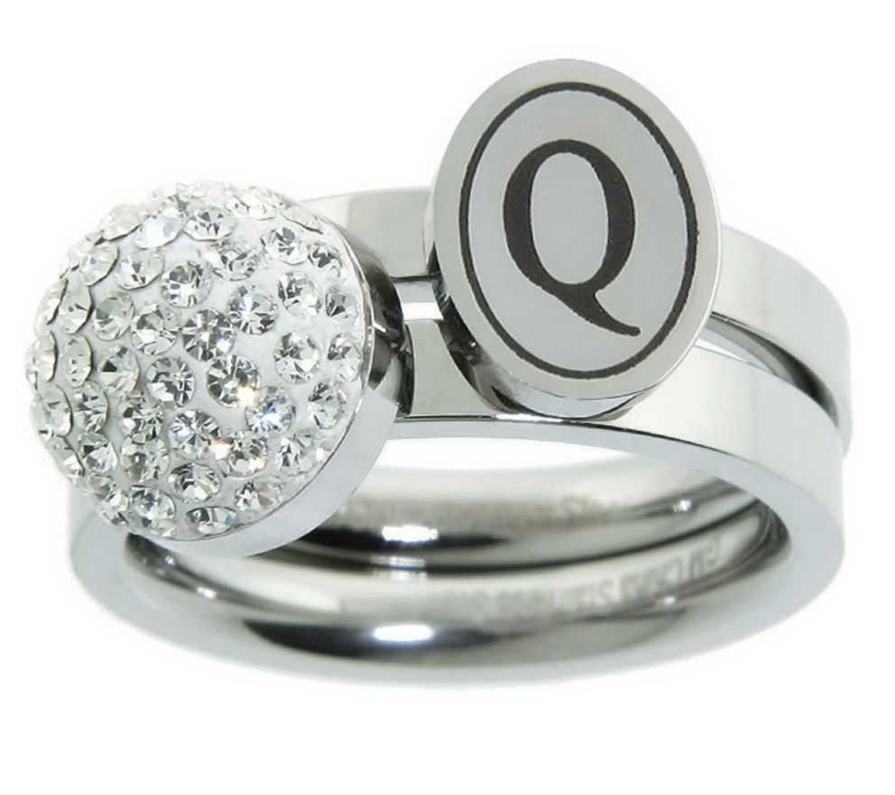 QVC Steel by Design Stainless Steel Set of 2 Crystal Initial Letter ...