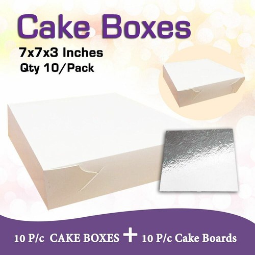 CAKE BOXES 7x7x3 -10P+10P Cake Board 7" SQ Decoration Cardboard Tall ...