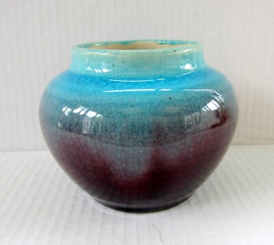 Vintage Pisgah Forest Pottery NC Turquoise Blue & Plum Glaze Vase 3 5/8 ...