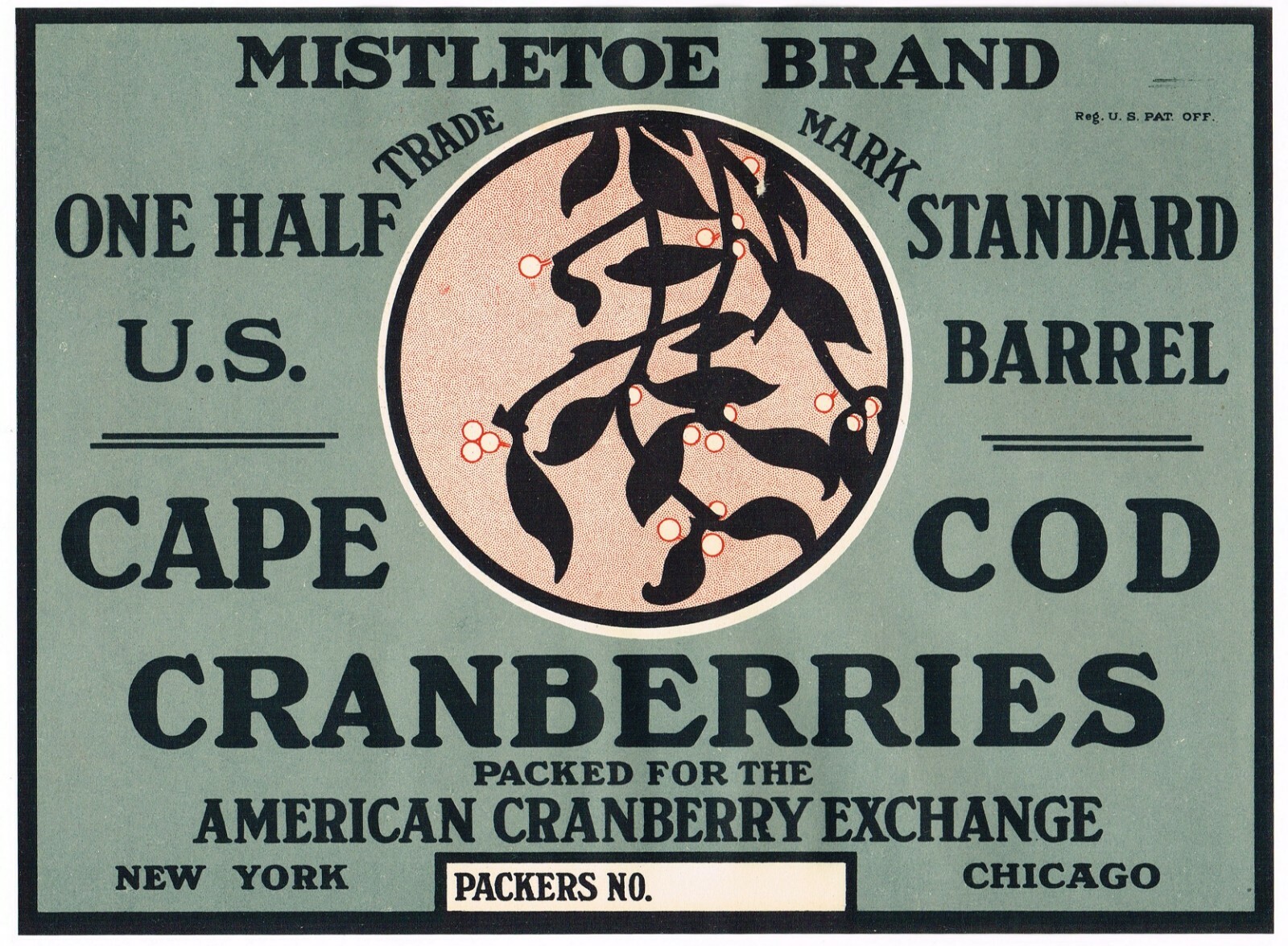 VINTAGE 1930S CRANBERRY CRATE LABEL CAPE COD MISTLETOE FLORAL XMAS ...