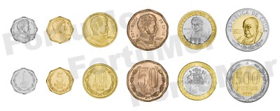 CHILE UNC SET of 6 COINS 1 5 10 50 100 500 PESOS 1988 2012 | eBay