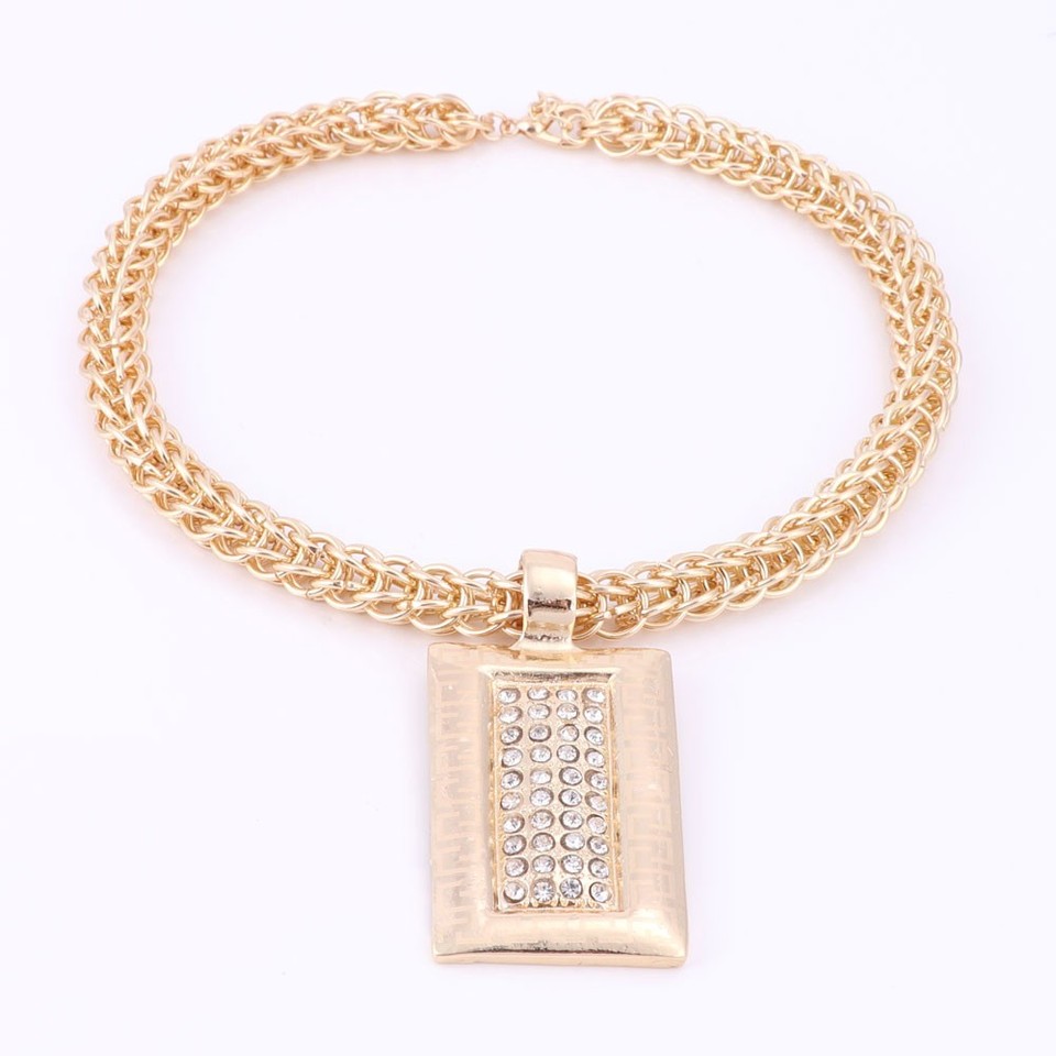 Gold Plated Crystal 4 Pieces Jewelry Set with Thick Box Shape Chain | eBay
