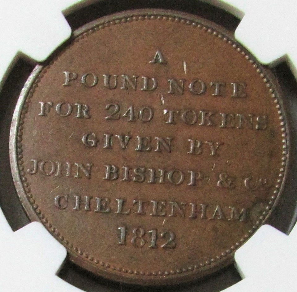 1812 GREAT BRITAIN 1 PENNY CHELTENHAM J. BISHOP & CO CONDER TOKEN NGC ...