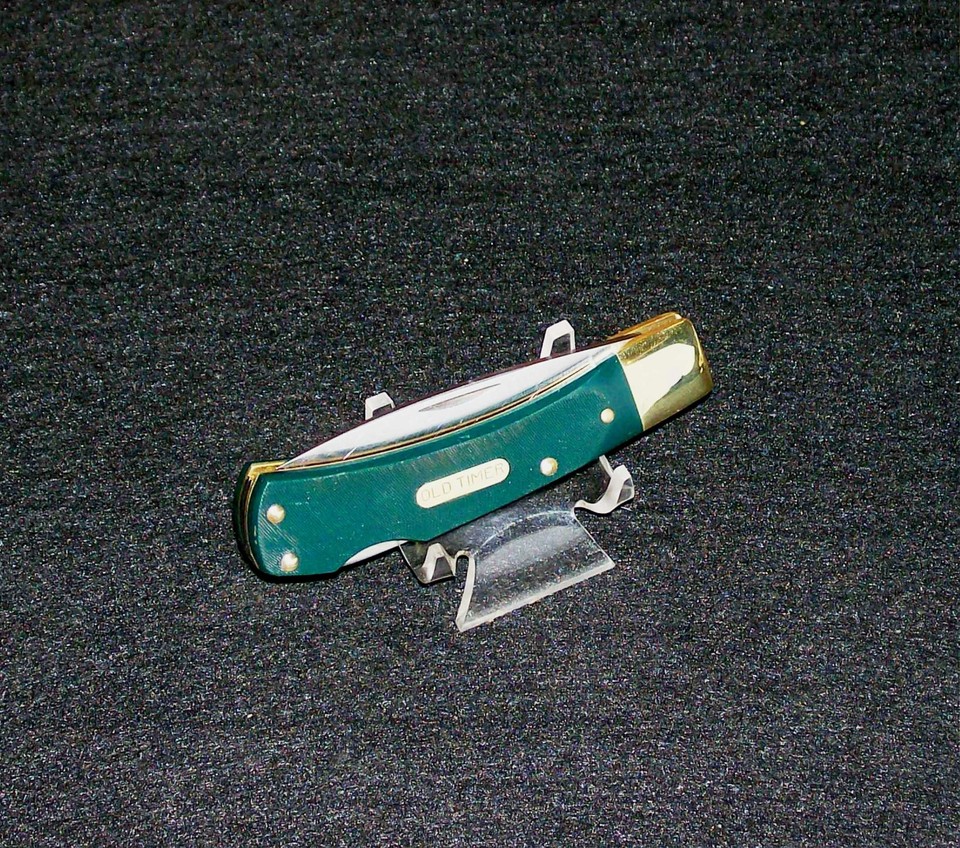 Schrade Lockback Knife 5OTG Circa-1990's Green Handles 3-3/4" Cl. No ...