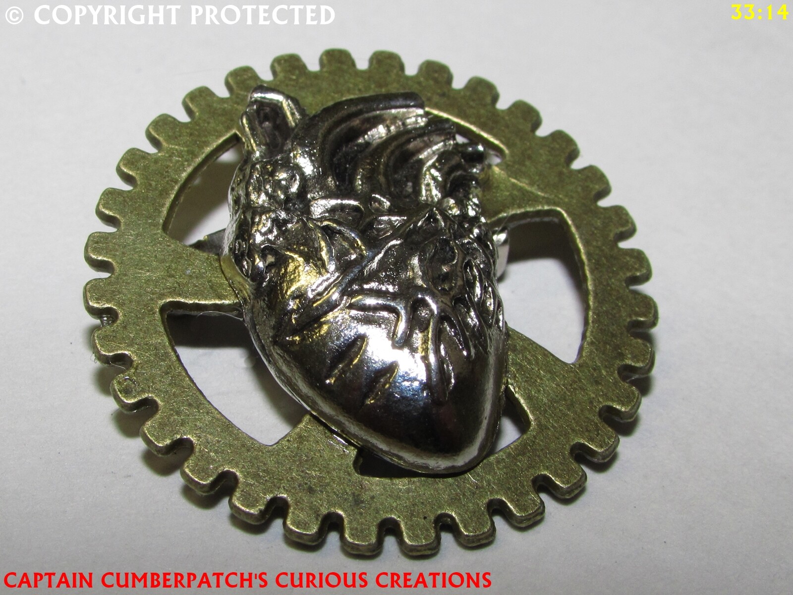 steampunk doctor pin badge brooch silver anatomical heart on gearwheel ...