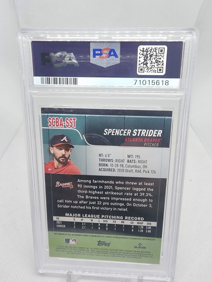 2022 Stadium Club Spencer Strider Rookie Autograph Card# SCBASST PSA 9 ...