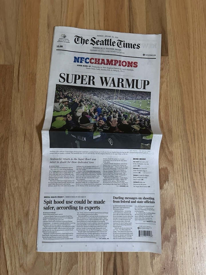 SEATTLE SEAHAWKS SEATTLE TIMES FULL NEWSPAPER 1/26/2026 VS RAMS NFC ...