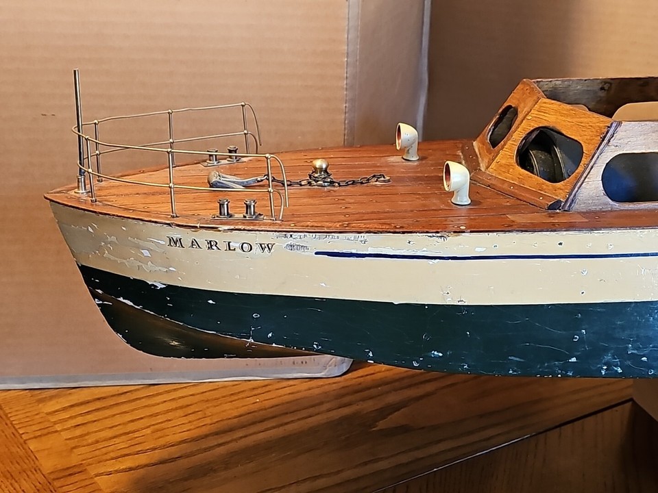 Antique Marlow Cabin Cruiser Steam Engine Boat Yacht Wooden Scale Model ...