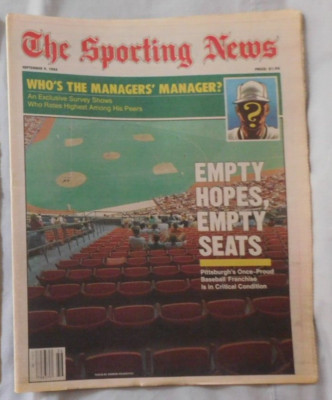 Pittsburgh Pirates Empty Baseball Seats September 9 1985 Sporting News ...